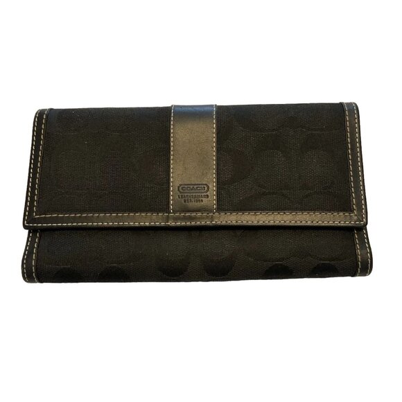 Coach | Bags | Coach Cc Signature Trifold Check Wallet Black | Poshmark